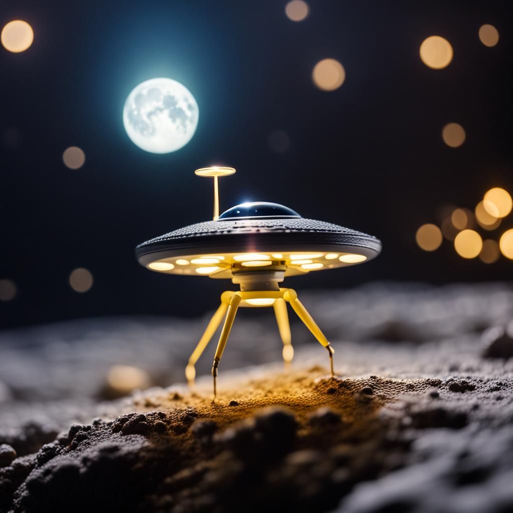 miniature ufo with alien in it on the moon at night - AI Generated ...