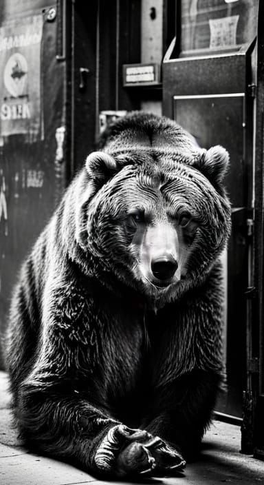 Photograph portrait of an Inner-city homeless grizzly bear of New York ...