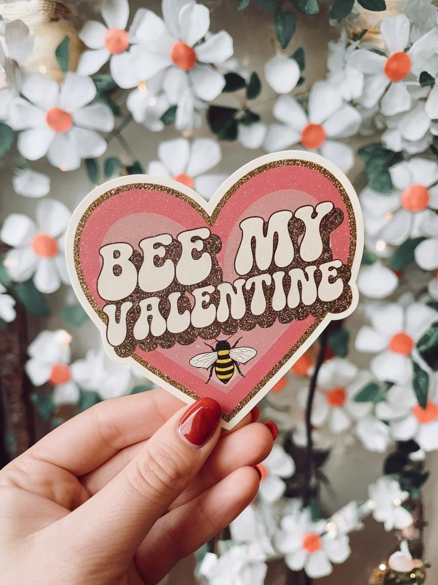 Bee My Valentine - Retro Valentine's Heart Postcard