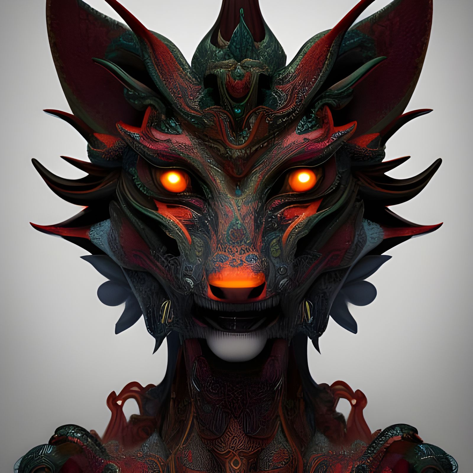 ornate and intricate mythical fox demon| turbulent fluid| fractal ...