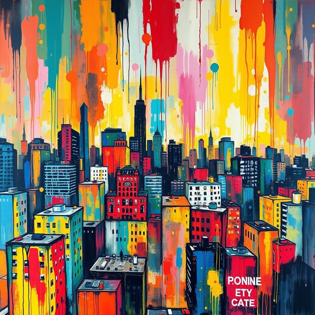 Vibrant Metropolis in Expressive Drip Painting Sty... - AI Art