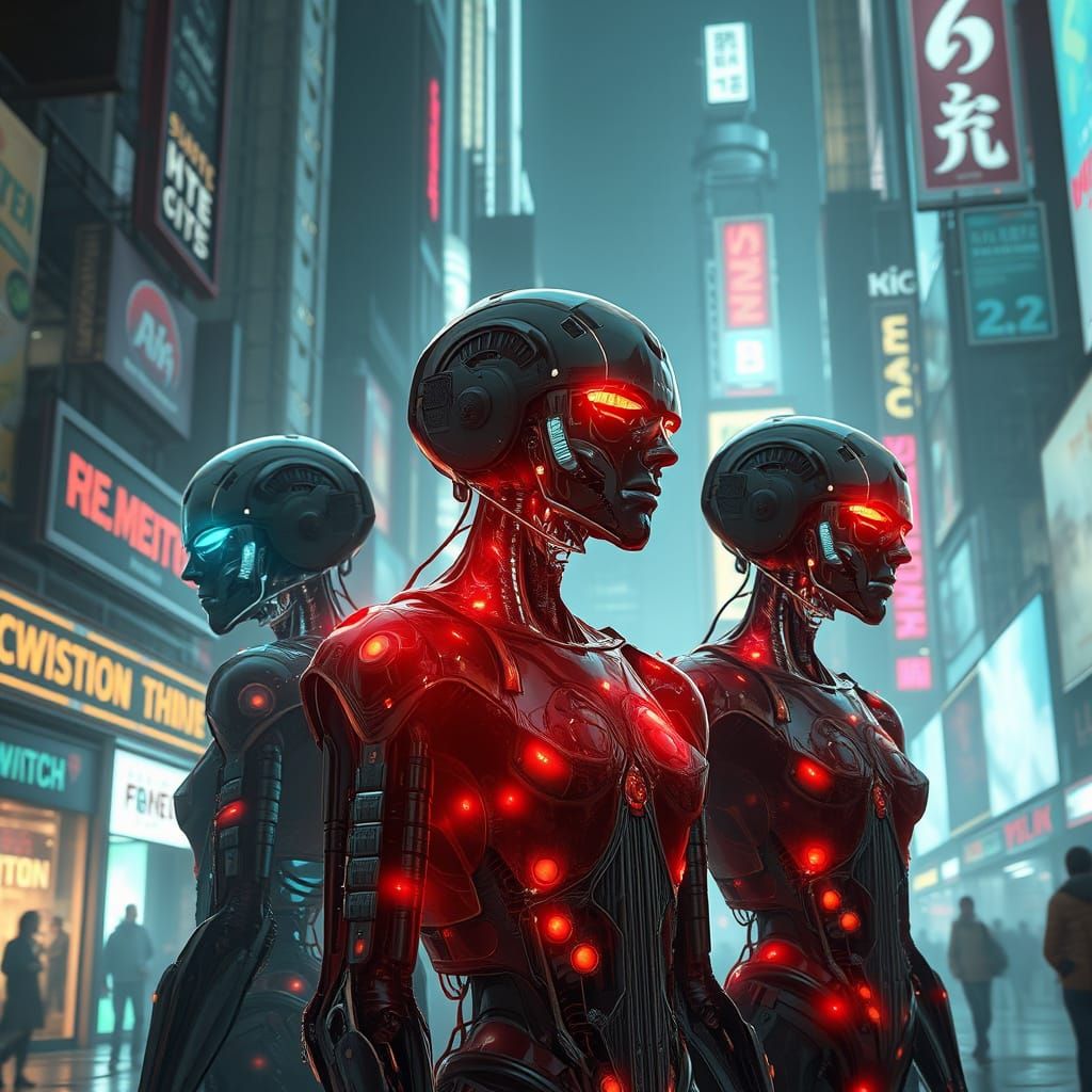 AI Humans - Futuristic Humans in Neon Cityscape