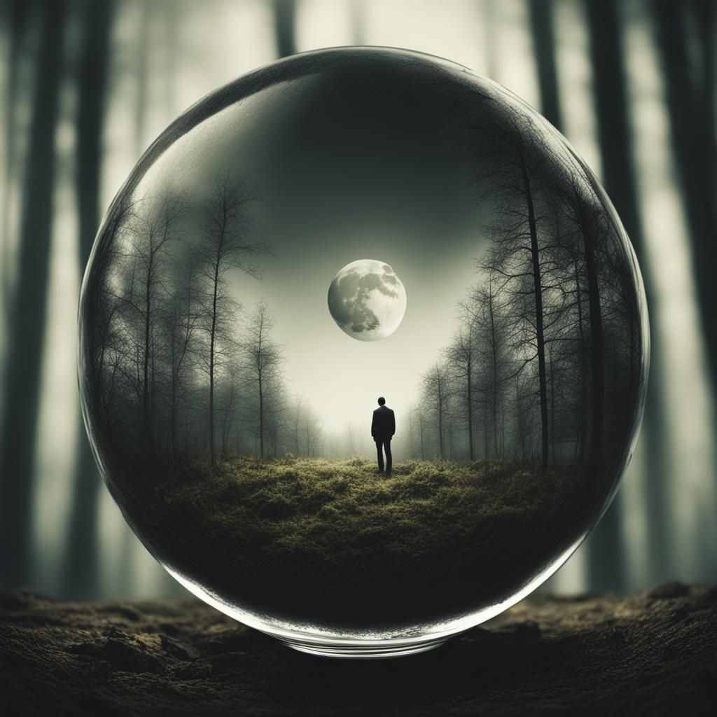 Moon_in_the_forest_by_Martin_Stranka in a glass sphere. - AI Generated ...