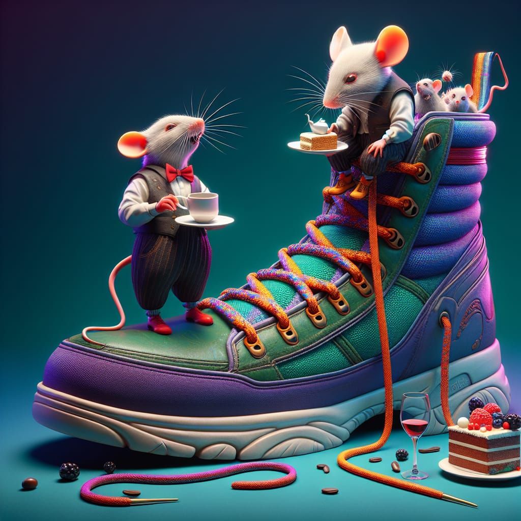 Elegantly Dressed Mice in Psychedelic Fantasy Scen... - AI Art