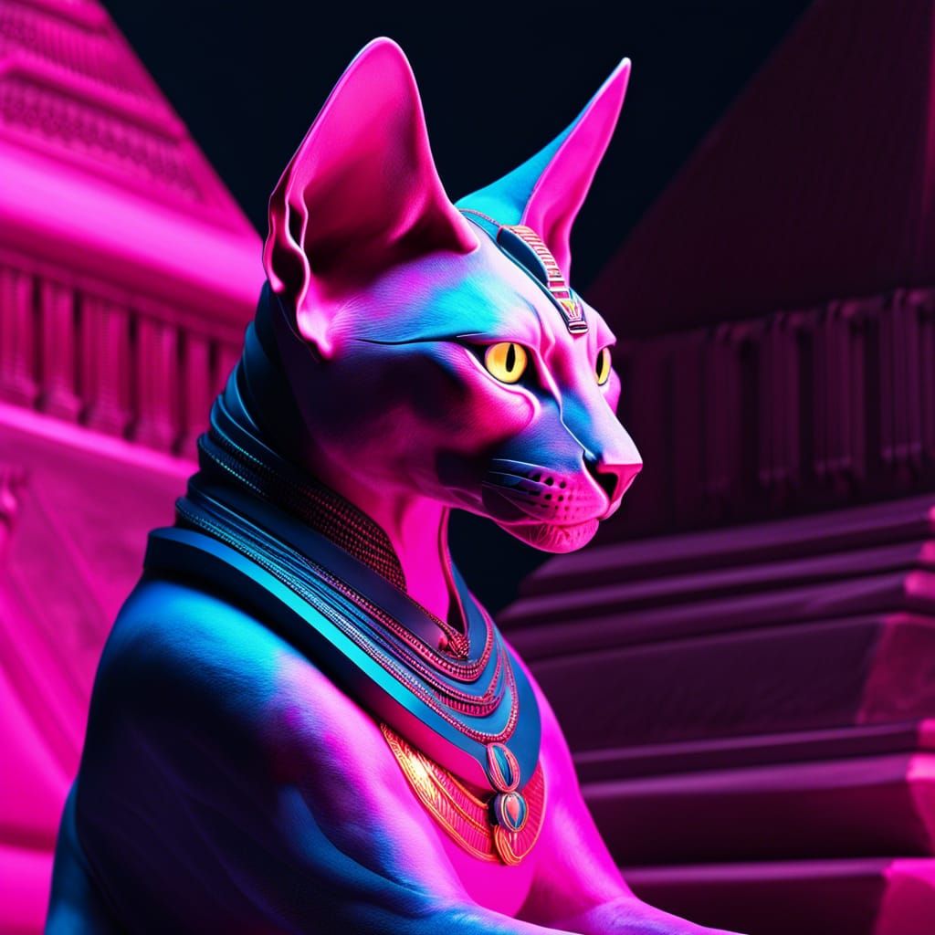 glowing, Neon pink, Marble Lynx Sphynx, pyramid sphinx, Egyptian ...