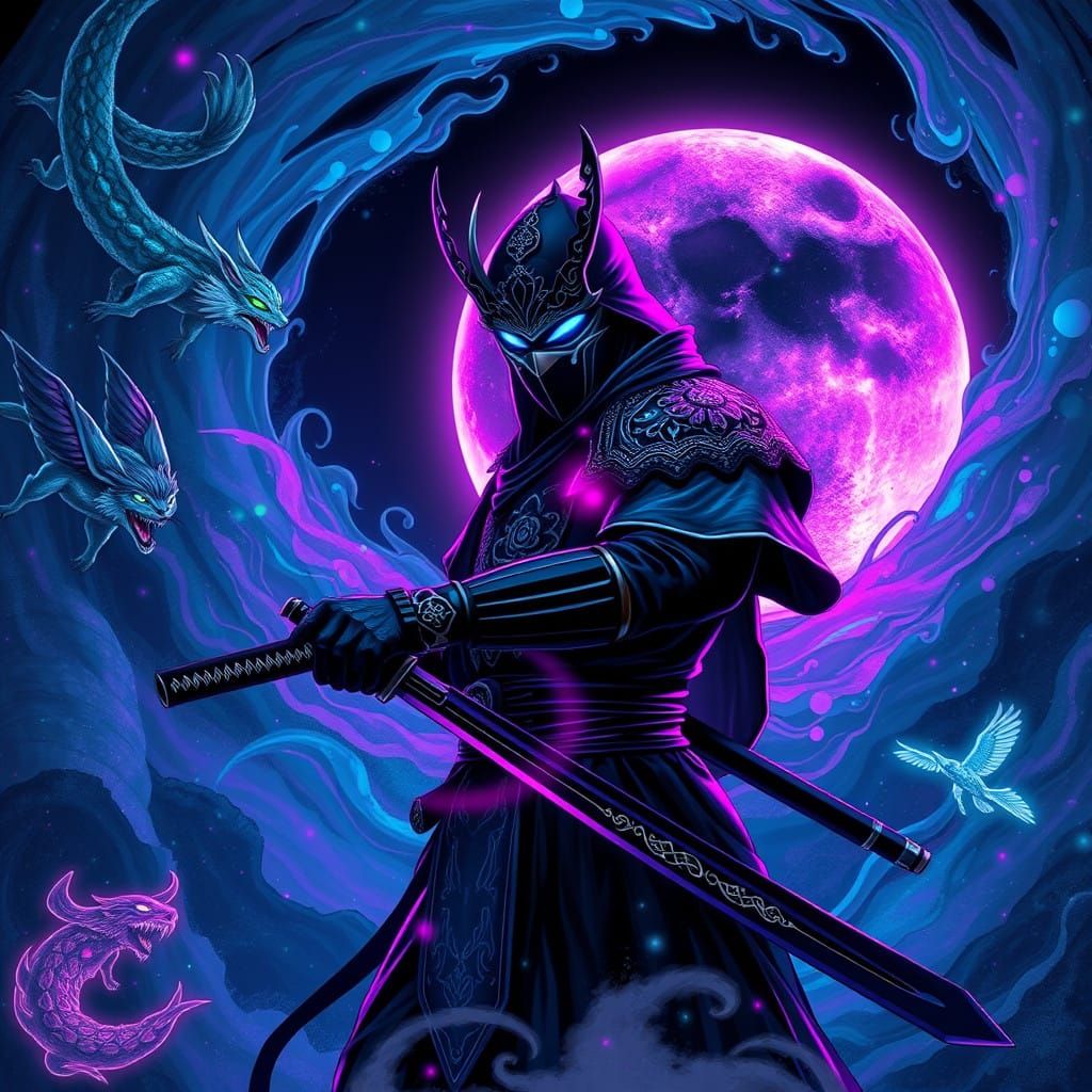 digital artwork that combines the aesthetic of samurai & ninjas/Ronin ...