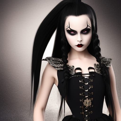 Young stunning Wednesday Addams evil expression wearing steampunk black ...