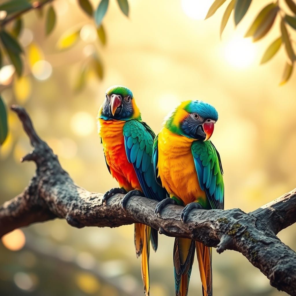 Exotic Parrots in Lush Tropical Setting - AI Art