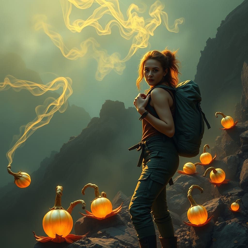 Glowing Mutation: Woman in Sulphurous Landscape - AI Art