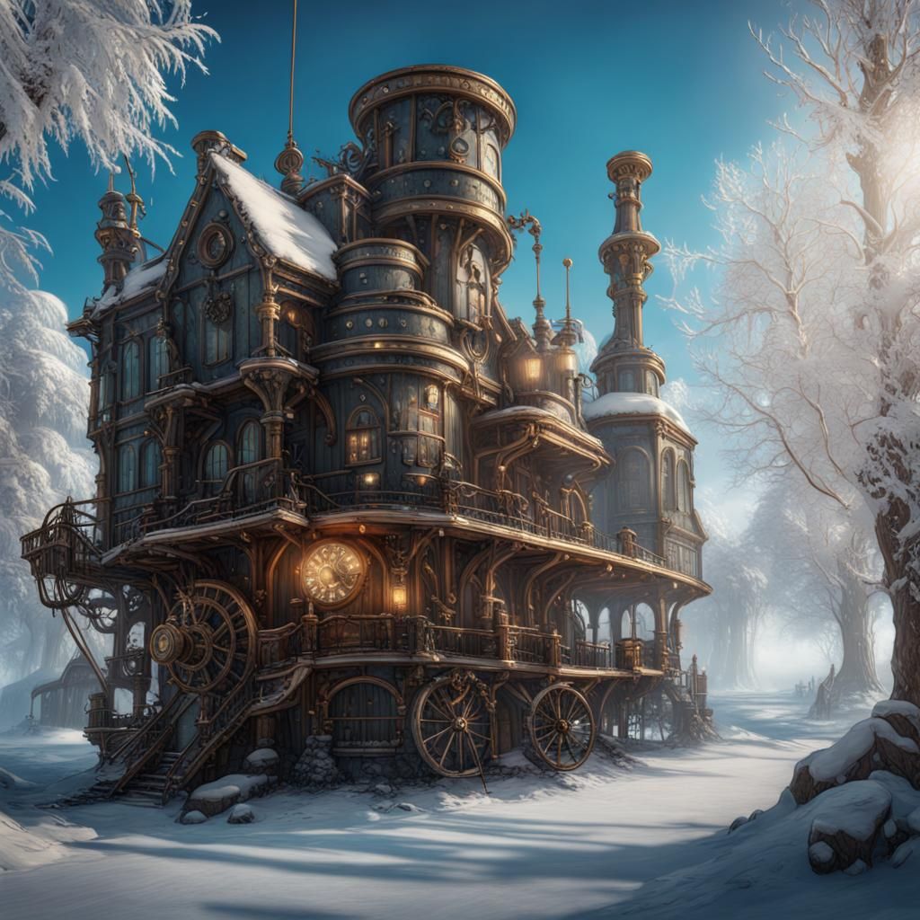 Steampunk Winter Wonderland - AI Generated Artwork - NightCafe Creator
