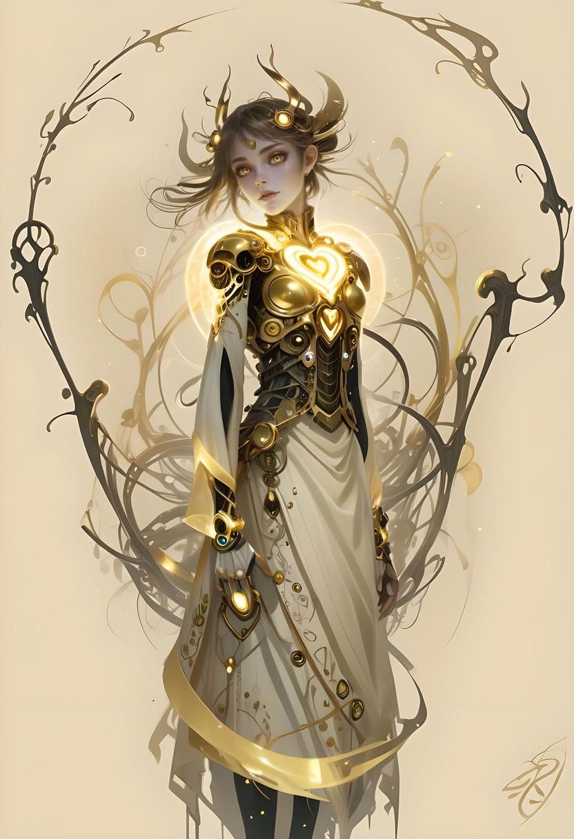 An effulgent-FEY Her eyes emit a golden light biopunk cell-shaded ...