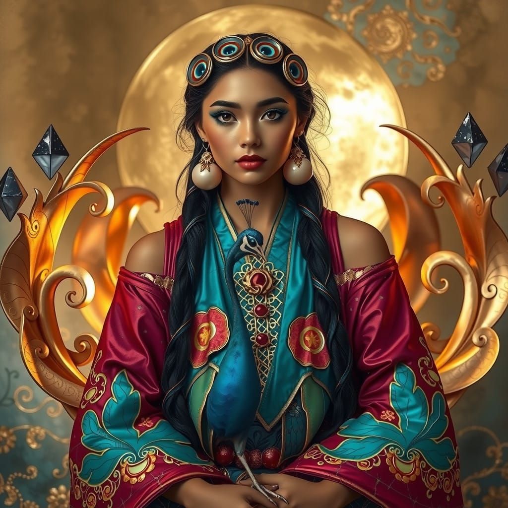 Majestic Peacock in Polished Obsidian Splendor - AI Art