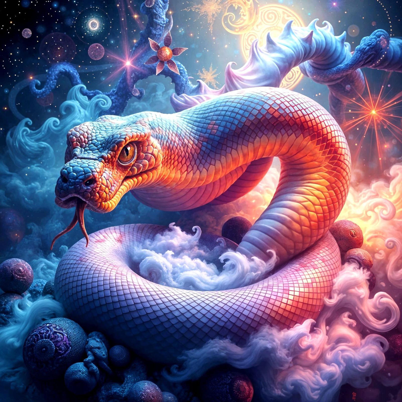 Year of the snake 3 - Vibrant Snake in Ethereal Fantasy Hype...