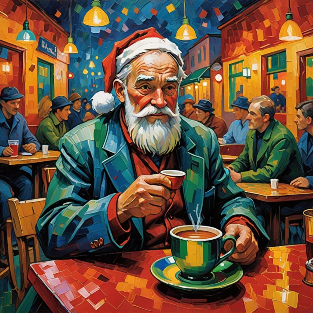 Santa in NightCafe hot coffee - Santa in Vibrant NightCafe ...