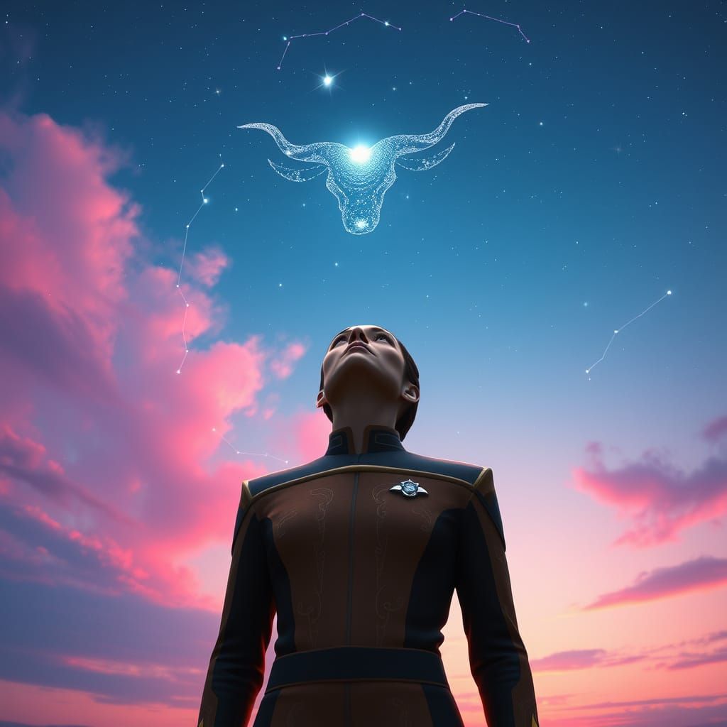 Starfleet Officer Admires Ox Constellation in Cele... - AI Art