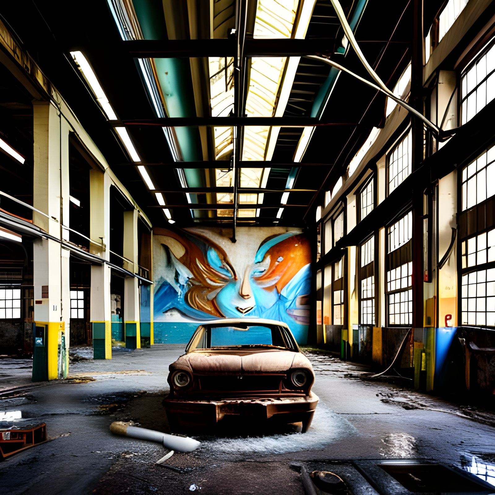 Abandoned packard factory in Detroit, graffiti splash artist ...