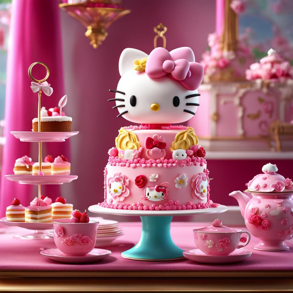 Cake Sculpture - Hello Kitty High Tea - AI Generated Artwork ...