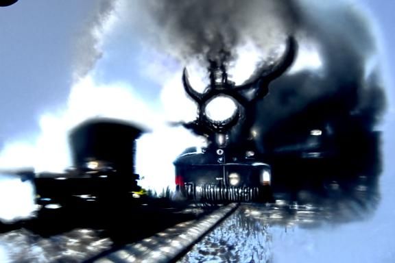 Satanic steam locomotive Eldritch hypermodernism hyperrealism dendritic ...