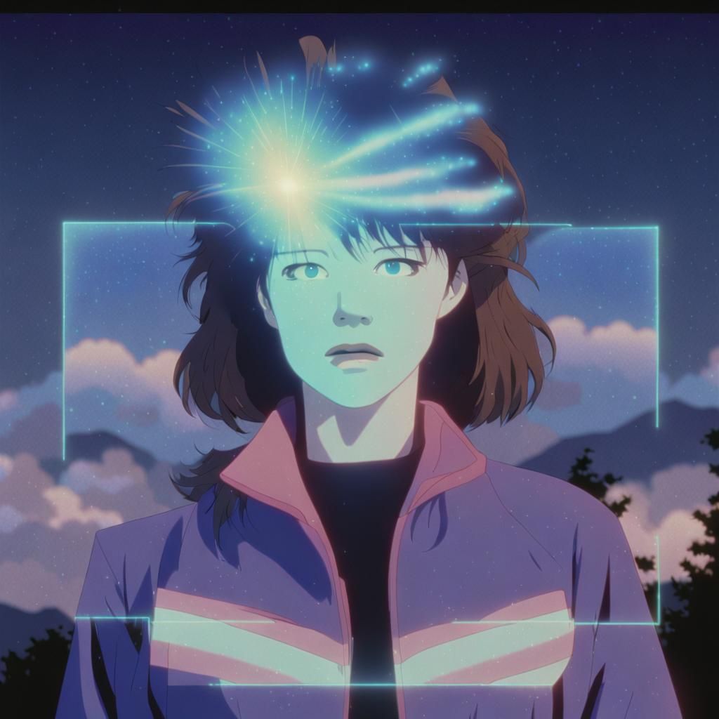 screenshot from an 80s anime episode, 1980s, woman standing in nature ...