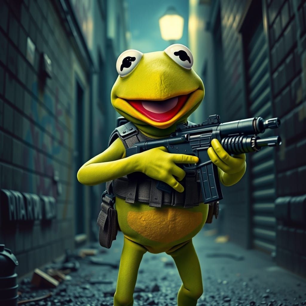 Kermit the Frog as Tactical Urban Hero - AI Art