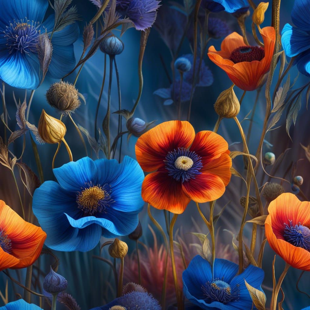 Blue Poppies - AI Generated Artwork - NightCafe Creator