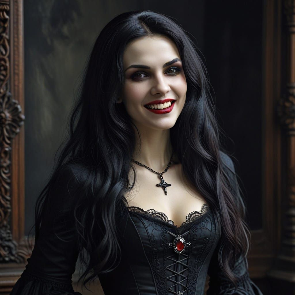 Gothic Vampire Woman in Antique Black and Carmine - AI Art