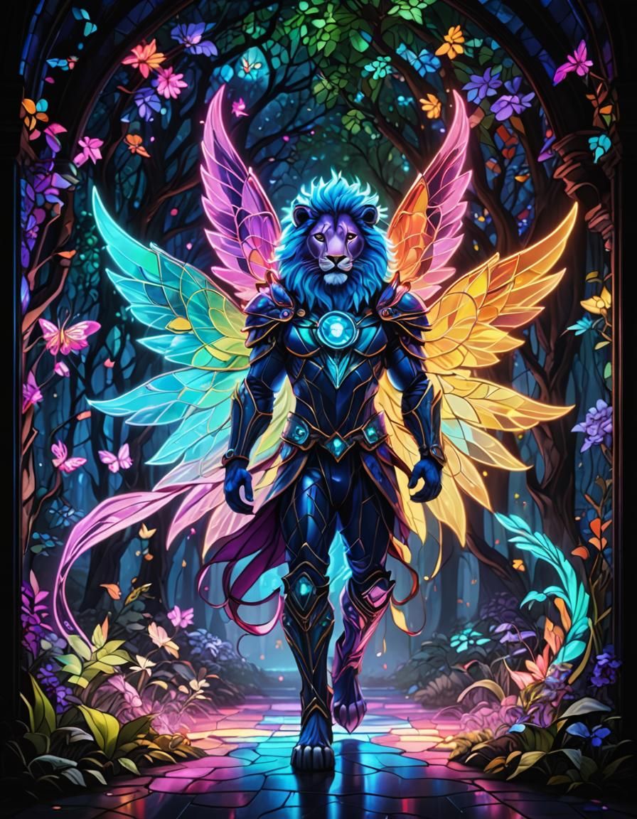 (neon lights, stained glass like:1,7) Insanely detailed neon colored ...