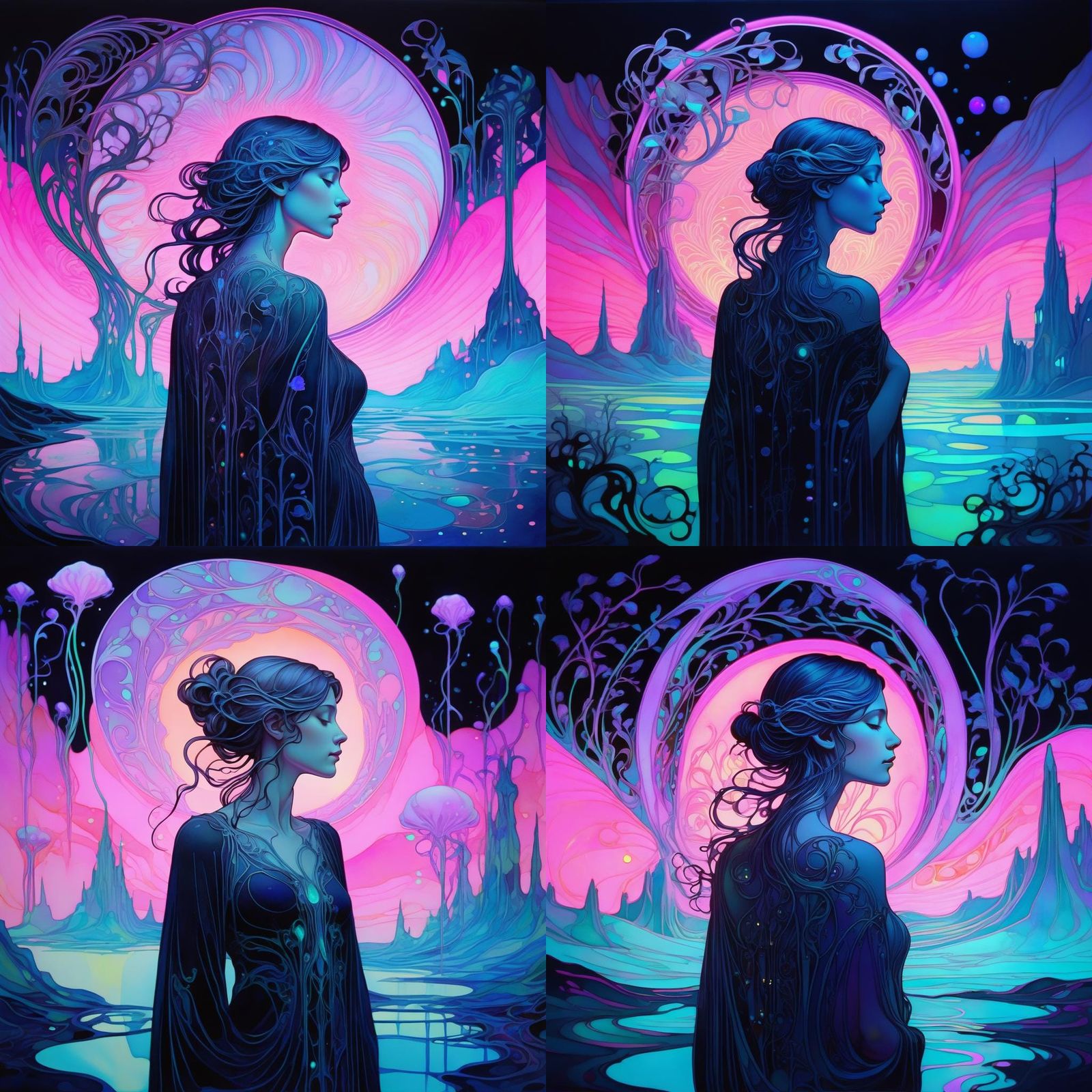 {Fantasy, Art Nouveau, storybook, graphic design, wistful, neons ...