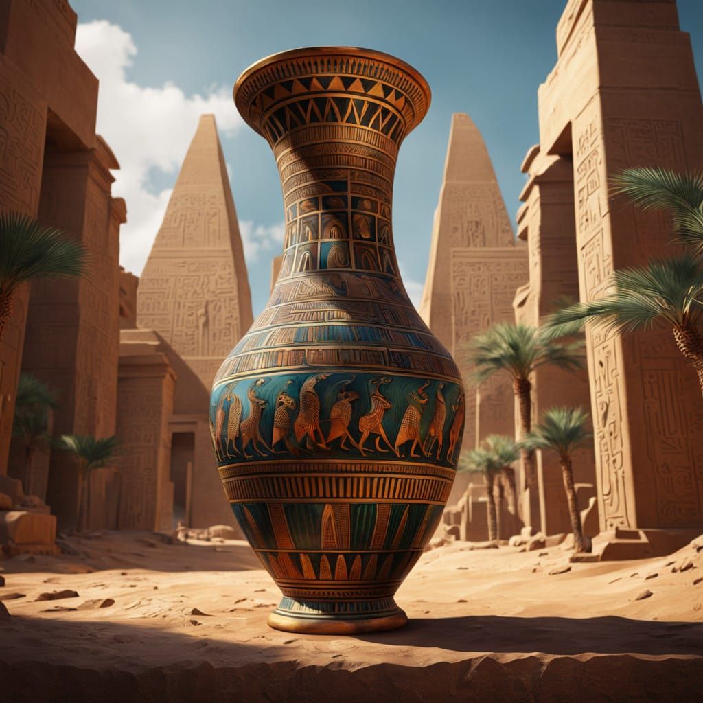 Ancient Egyptian Vase in Vibrant, Realistic Painti... - AI Art
