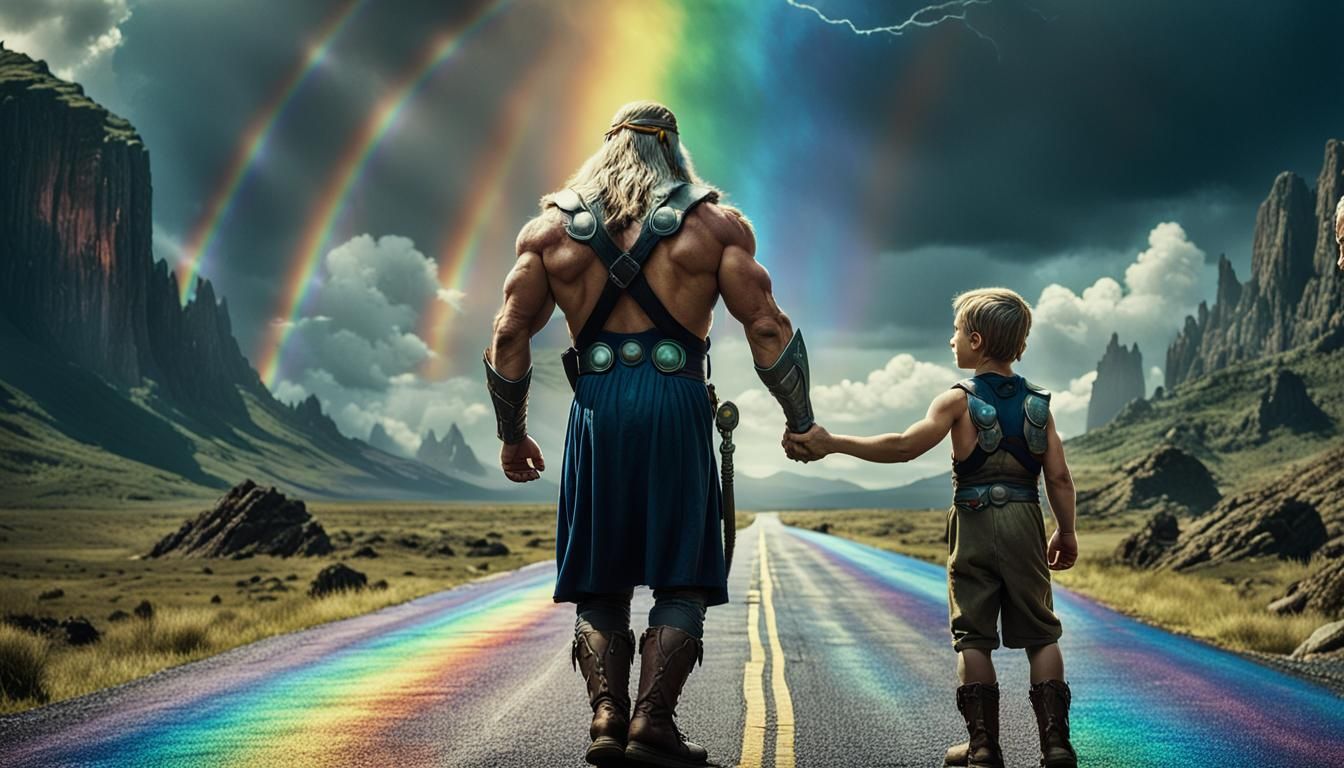 Odin Teaching Thor about what AI shows a literal rainbow road - AI ...