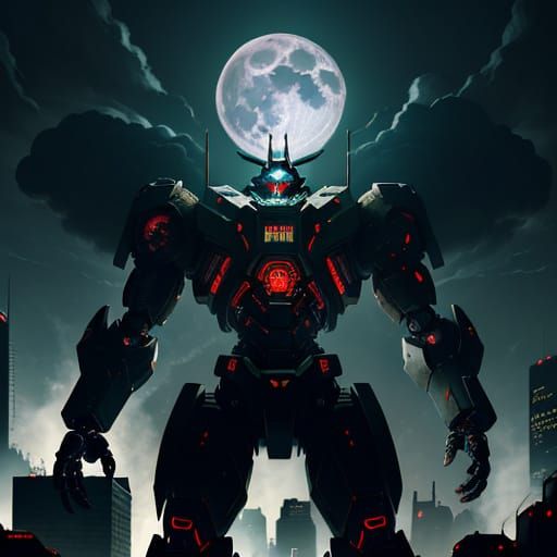 Cyberpunk Bio-Mech Titan Stands Amidst Post-Apocal... - AI Art