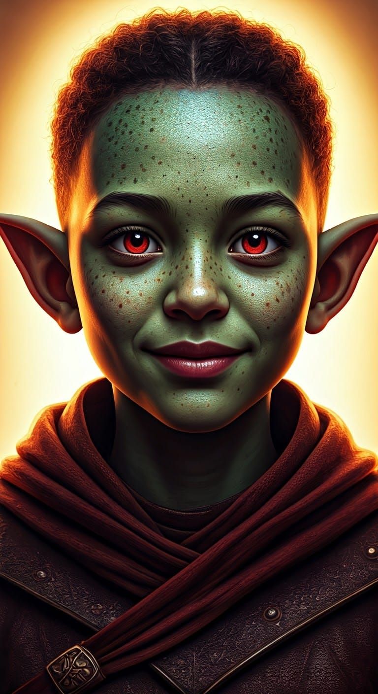 Hyper-Realistic Elf Portrait with Joyful Green Com... - AI Art