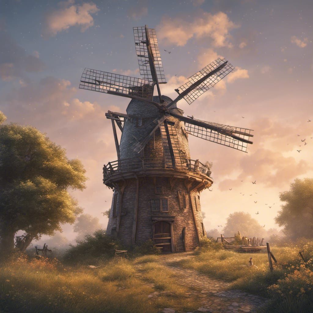 Sunset over old windmill. - AI Generated Artwork - NightCafe Creator