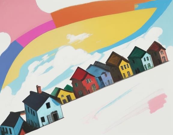 houses - Vibrant Expressionist Village with Whimsical Archit...