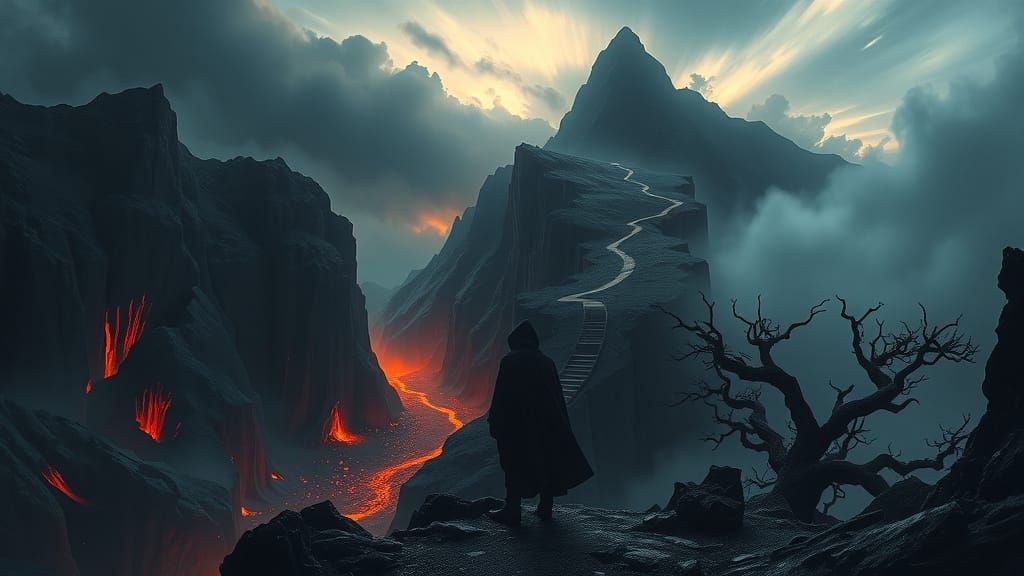 Desolate Landscape of Purgatory's Base in Fiery Tw... - AI Art