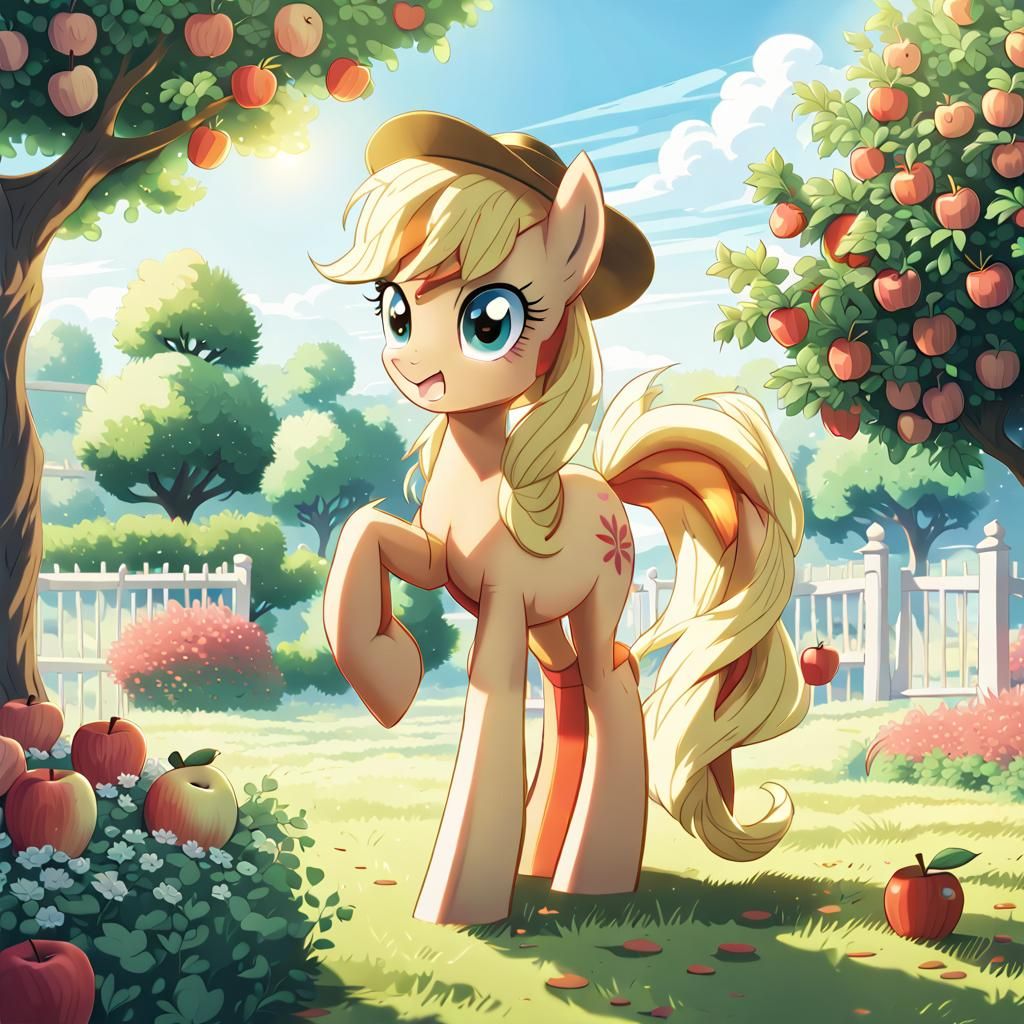 Applejack - Gilded Pony Among Vibrant Apple Trees in Sunny G...