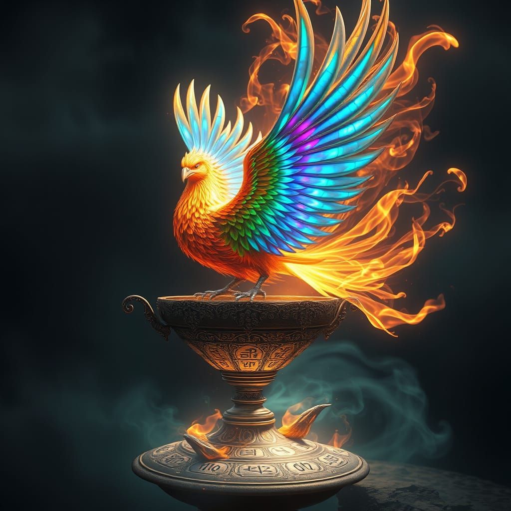 Resplendent Phoenix Emerges from Mystic Lamp - AI Art
