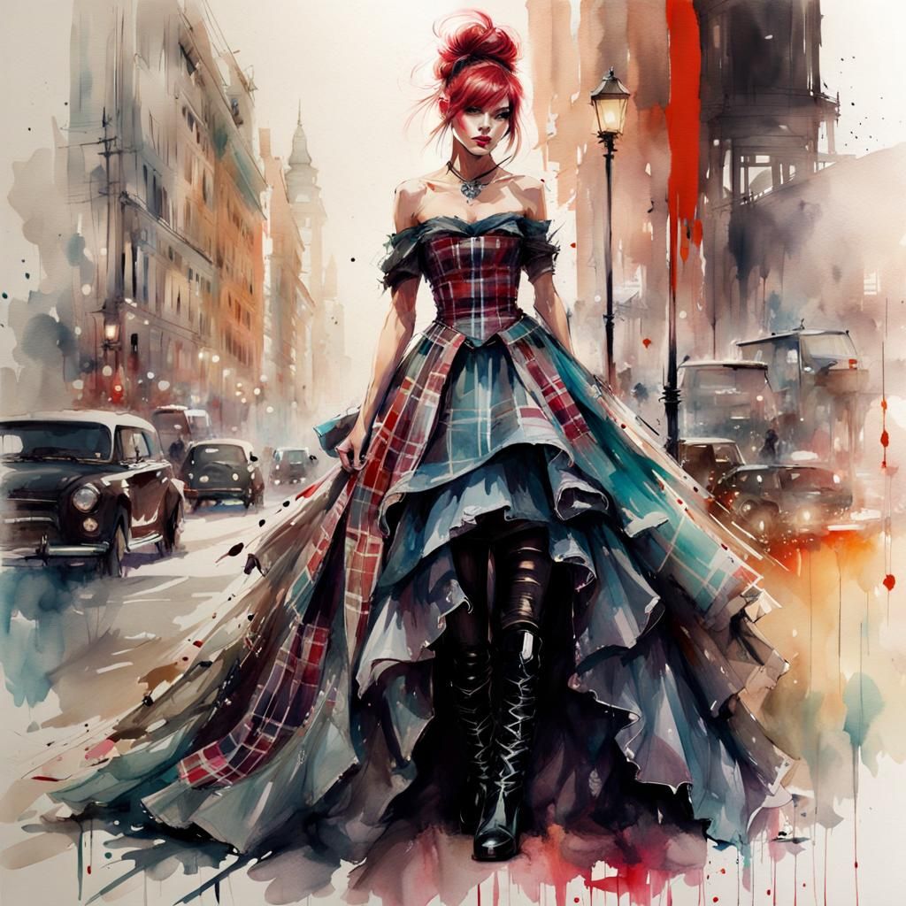 Lady Posh Punk in Plaid - AI Generated Artwork - NightCafe Creator