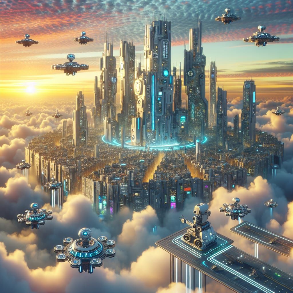 Futuristic Robot City - Skybound Futuristic Metropolis in Cy...