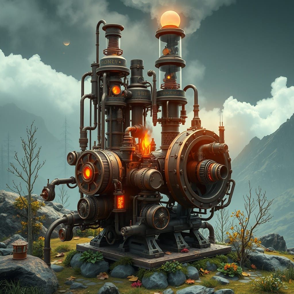Geothermal machine - Geothermal Steampunk Engine in Harmony ...