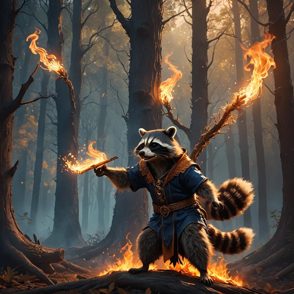 Raccoon on fire sorcerer - AI Generated Artwork - NightCafe Creator