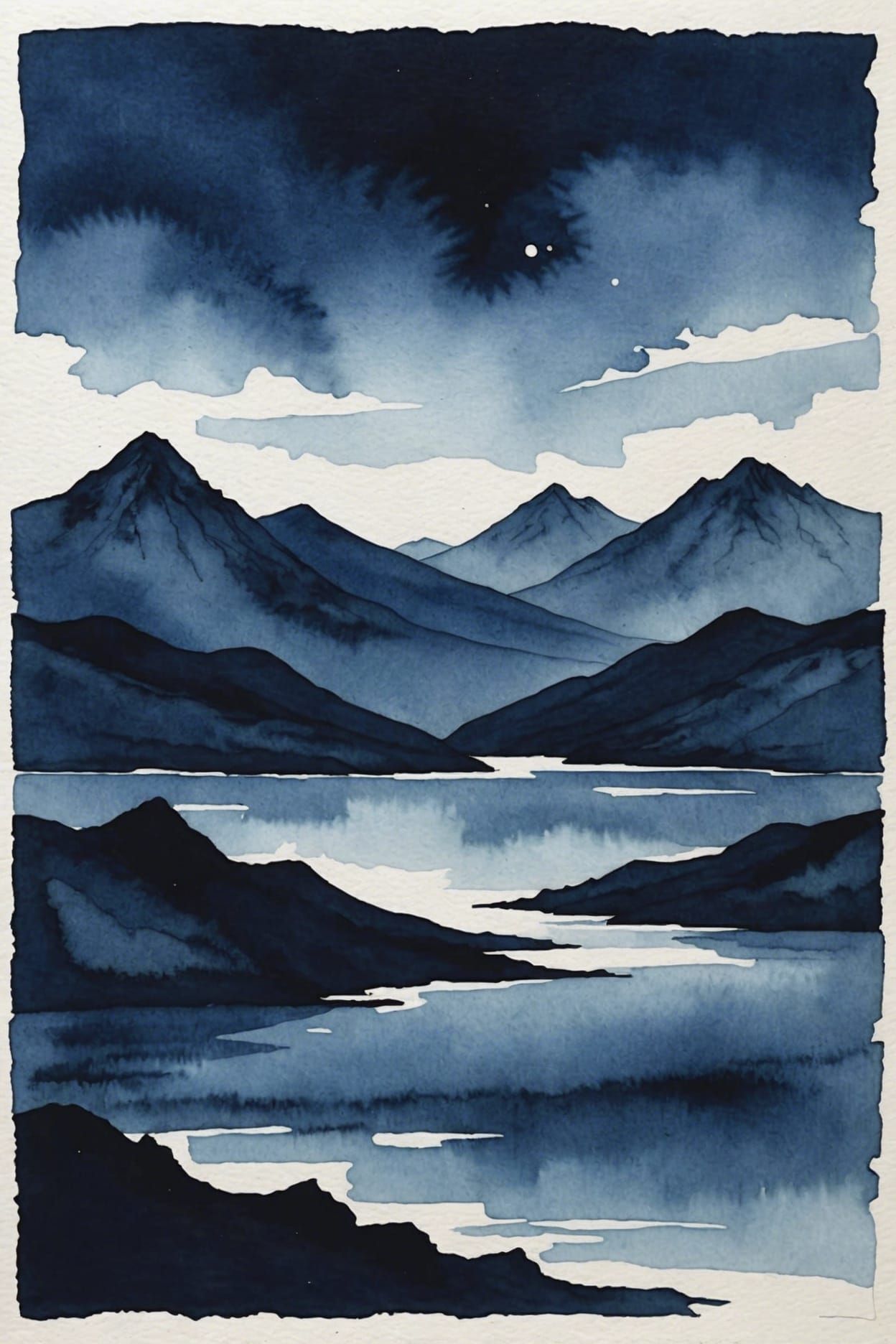 Paper washed in dark midnight blue watercolour and ink. Sky, Sea ...