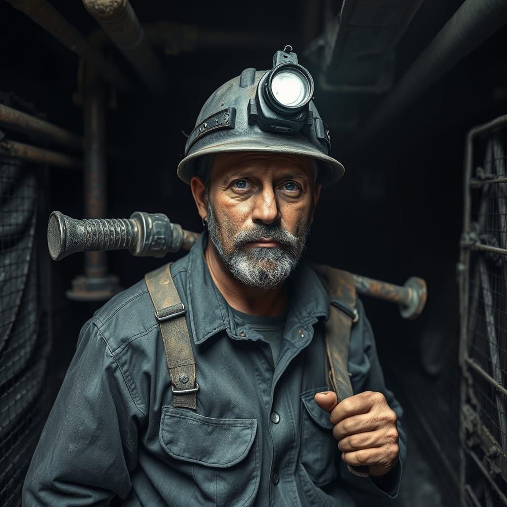 Cole mine worker - Gritty Coal Miner at a Dark Mineshaft Ent...