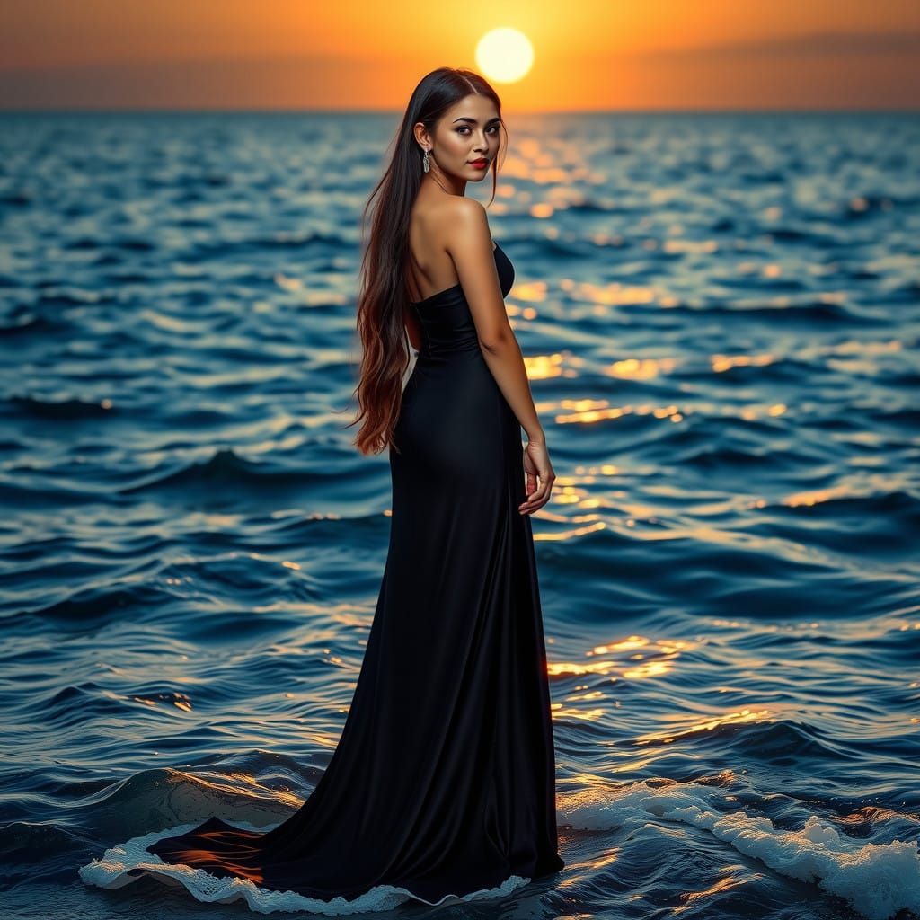 Golden hour and she - Ethereal Nighttime Goddess in Golden L...