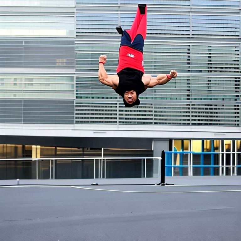 jackie chan doing a backflip of a building - AI Generated Artwork ...