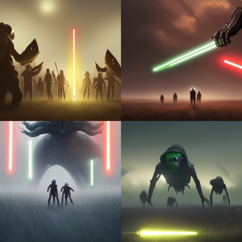 aliens in a field with lightsabers - AI Generated Artwork - NightCafe ...