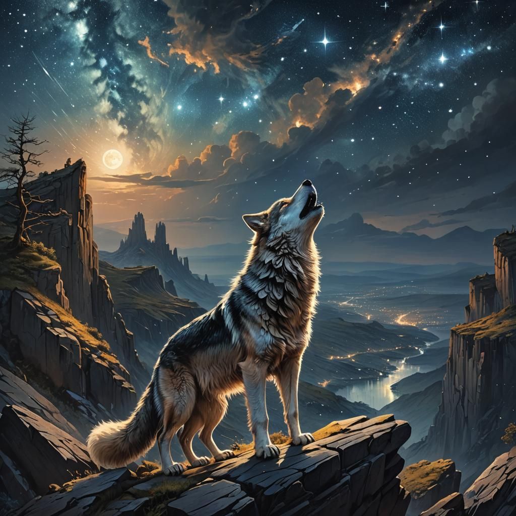 Wolf howling - AI Generated Artwork - NightCafe Creator