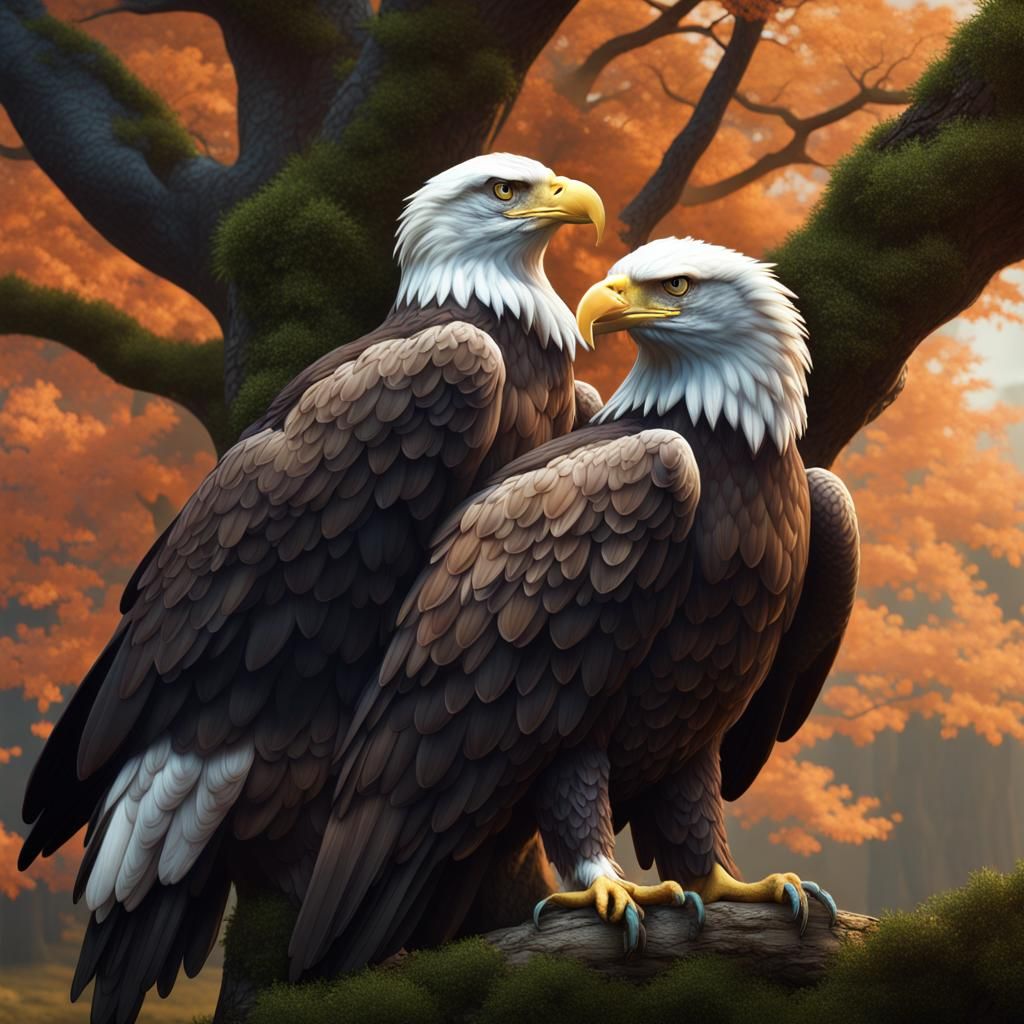 A PAIR OF Majestic Bald Eagles - AI Generated Artwork - NightCafe Creator