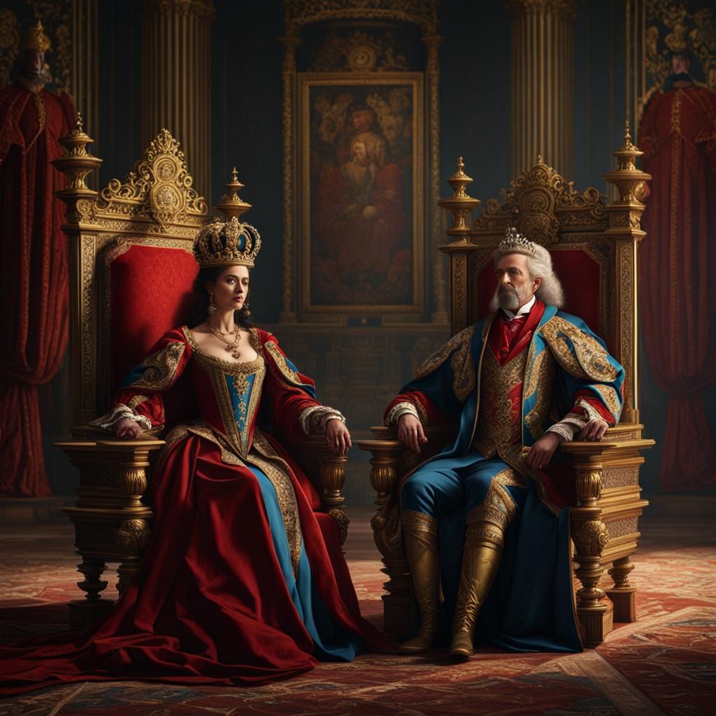 King and queen in the 1700s from Spain sitting in long chairs with the ...