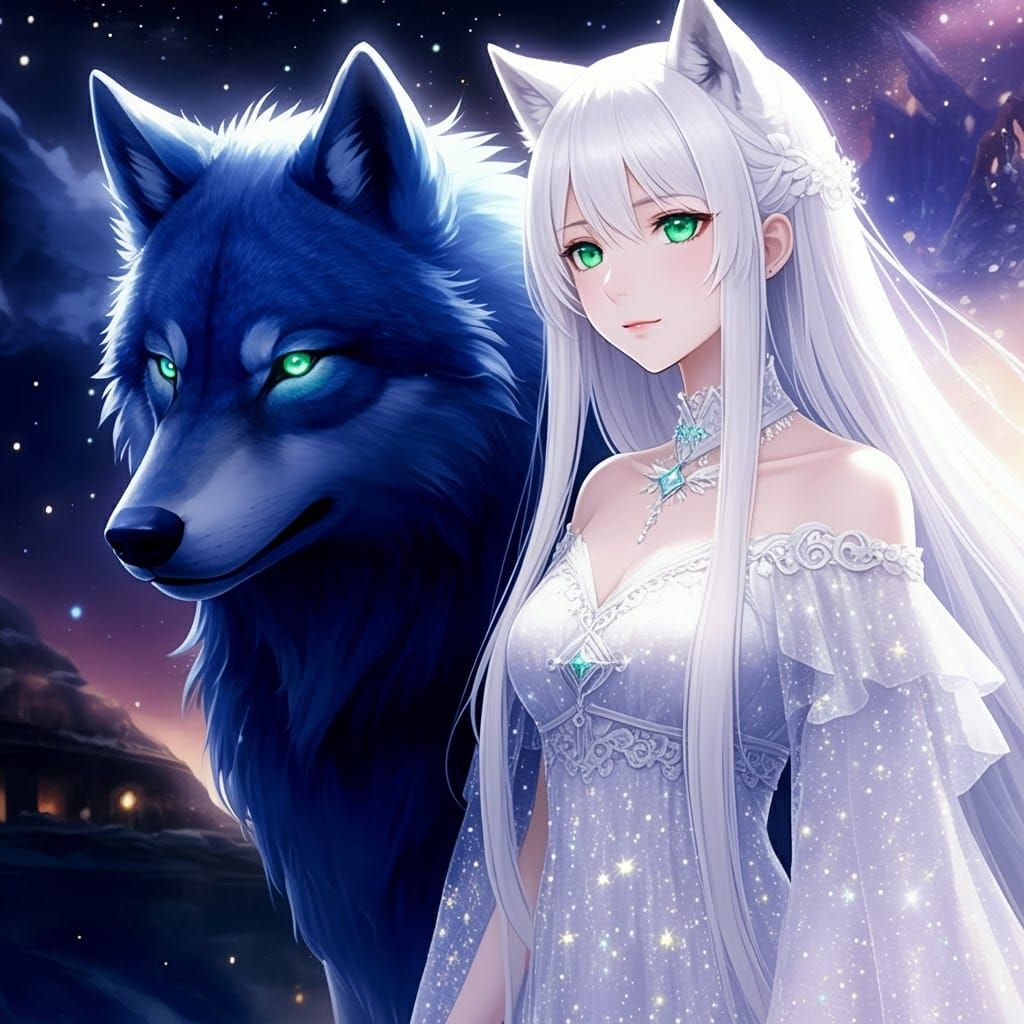 Wolfie and Blue Wolf Guardian - AI Generated Artwork - NightCafe Creator